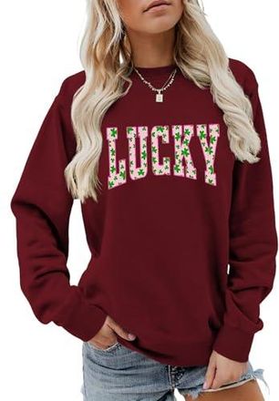 Generic Sweat-shirt porte-bonheur pour la Saint-Patrick pour femme - Motif tr&egrave;fle irlandais - Col rond - Manches longues - Pour femme, bordeaux, XL