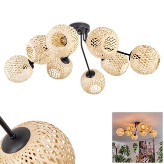 HOFSTEIN Deckenleuchte Basto, Deckenlampe aus Metall/Bambus in Schwarz/Natur, moderne Leuchte im Retro/Vintage/Boho-Design (Schirme &Oslash; 15 cm), Lichteffekt, 8 x 