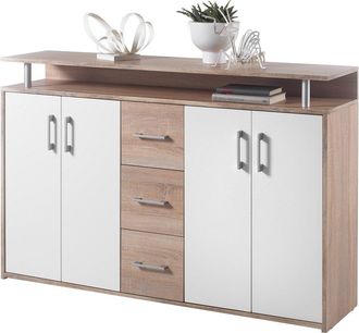 M&ouml;belando Highboard Anrichte Standschrank Sideboard Kommode Beistellschrank Flur Delia I Sonoma-Eiche hell/Wei&szlig;