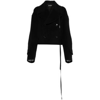 Ann Demeulemeester Femme, Vestes, Noir, Taille: 38 FR Manteau en Laine Noire Texturée