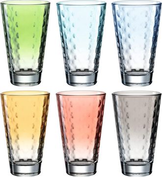 Leonardo Leonardo Optic Trink-Gläser 6er Set, spülmaschinenfeste Longdrink-Gläser, bunte Trink-Becher aus Glas, farbiges Getränke-Set, 300 ml, 025907