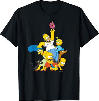 The Simpsons Unisex Erwachsene T-Shirt: Die Simpsons Familie Donut Reach - Schwarz, S