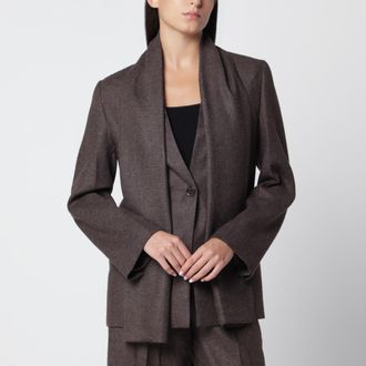 Toteme Taupefarbener melierter Flanellblazer mit Schalkragen