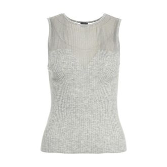 Pinko Graues Rippstricktop mit Glitzer - - Tops - Damen - Grau - M