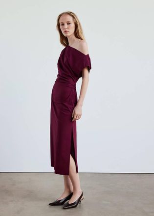 Mango Robe asym&eacute;trique fronc&eacute;e bordeaux - Femme - XS - MANGO