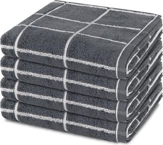 ROSS 4er Set Handt&uuml;cher Sensual Skin Karo - 50x100 cm, Walkfrottee 500 g/m&sup2;, Mit Aloe Vera Veredelt, Extra Saugstark & Hautfreundlich, Allergikergeeignet, 