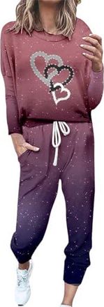 Generic Costume de sport d&eacute;contract&eacute; pour femme - Col rond - Manches longues - Cordon de serrage - Taille &eacute;lastique - Pour la Saint-Valentin - Pour lautomne e