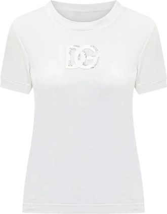 Dolce & Gabbana Femme, Tops, Blanc, Taille: 36 FR T-shirt en coton &agrave; manches courtes