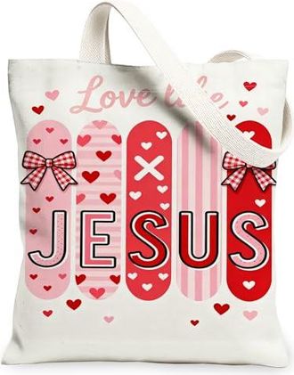 Generic Sacs fourre-tout en toile motif coeurs de Saint-Valentin, sacs de courses l&eacute;gers, lavables et r&eacute;utilisables pour un usage quotidien, p&ecirc;che, 13x15 Inch
