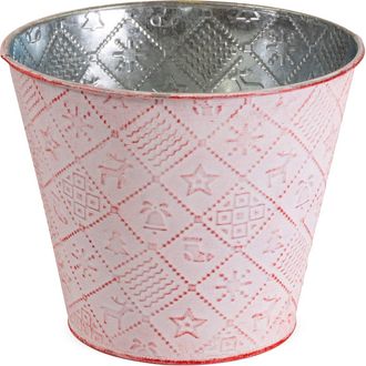 Matches 21 Runder Pflanztopf Winterdeko, Pflanzkübel in Ø 14,5 x 12,5 cm, Rot - Metall Pflanzschale als Weihnachtsdeko - Dekorative Blumenschale für Zimmerpflanz