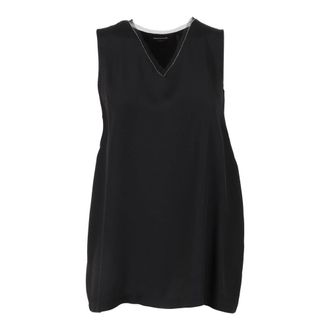 Fabiana Filippi Femme, Tops, Noir, Taille: 40 FR Canotta Scollo V In Enver Satin Bordo Tulle, Filo Diamant