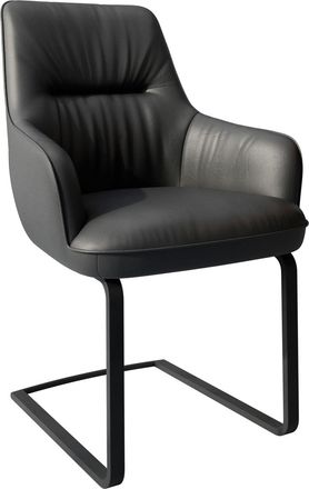 DELIFE Schwingstuhl Zelia-Flex mit Armlehnen Freischwinger flach Schwarz Echt-Leder Schwarz Taschenfederkern