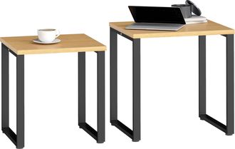 HOMCOM Couchtisch 2er Set Wohnzimmertisch mit Metallrahmen, Satztisch Kaffeetisch Beistelltisch f&uuml;r Wohnzimmer, Schlafzimmer, Balkon Natur