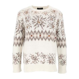 Fabiana Filippi Maglia Girocollo Boxi Platinum Mohair Jacquard - Femme - Pulls - Beige - Taille: 36 FR