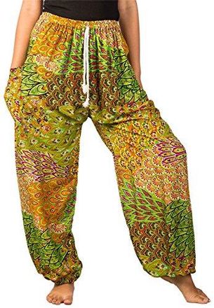 Lofbaz Femme Paon Drawstring Harem Boho Pantalon Vert Clair 2XL