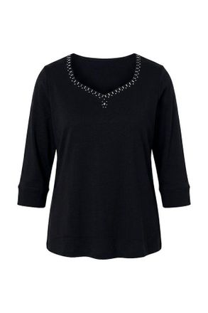 Ulla Popken T-Shirt Shirt Ziersteine Herzsausschnitt 3/4-Arm
