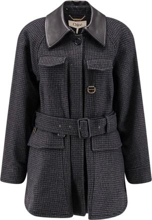 Chlo&eacute; Femme, Manteaux, Noir, Taille: 44 FR Hunting Jacket en Laine Pied-de-Poule