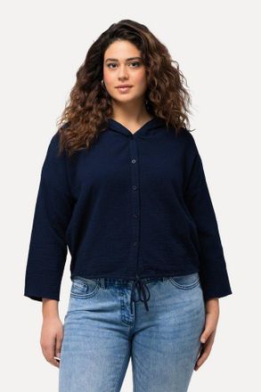 Ulla Popken Druckbluse Bluse Musselin Kapuze Oversized 3/4-Arm
