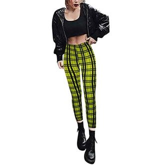 Generic Legging taille haute pour femme - Contr&ocirc;le du ventre - &Eacute;lastique - Legging thermique &agrave; carreaux - Imitation denim - Legging de randonn&eacute;e - Pantalon de