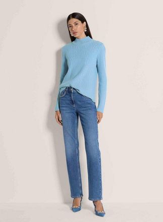 Madeleine Strickpullover Winterpullover mit Stehkragen Moderner Rippstrickpullover mit Stehkragen und Langarm