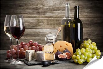 Islandburner Bild Poster Wein Käse Stillleben für Küche Küchenbild Premium Bilder auf Foto Papier