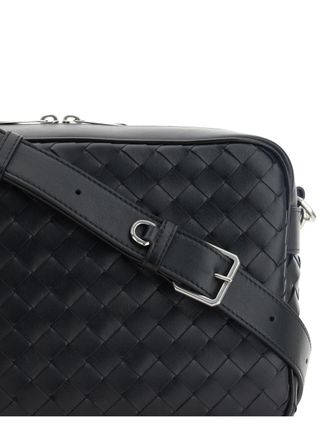 Bottega Veneta Mens Shoulder Bag Camera Black-Silver Calf Leather Black/silver