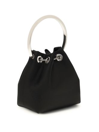 Jimmy Choo London Womens Bucket Bag Bon Black-Silver Silk Black/silver