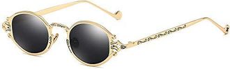 Generic Lunettes de soleil ovales vintage steampunk gothique avec cadre en métal gravé, protection UV400 pour homme et femme, 7, Taille unique