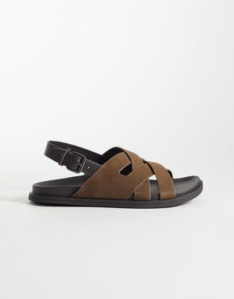 Mango Sandalen aus 100% Wildleder in Braun mit &uuml;berkreuzten Riemchen und Schnallen-Brown