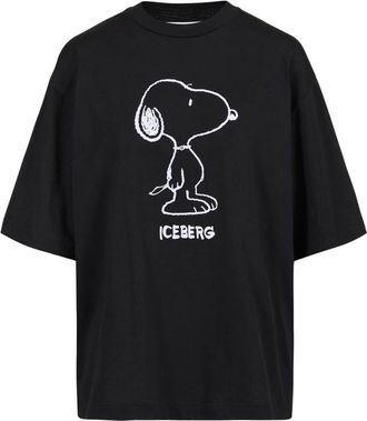 Iceberg Femme, Tops, Noir, Taille: 38 FR T-shirt Coupe Décontractée avec Applique Snoopy