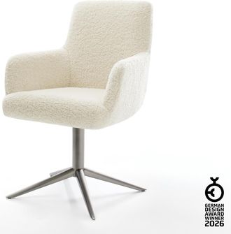 DELIFE Drehstuhl Heira-Flex mit Armlehnen Teddystoff Beige Fu&szlig;kreuz Graphit 360&deg; drehbar Wippfunktion Taschenfederkern, Esszimmerst&uuml;hle