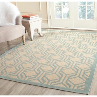 Safavieh Zeitgen&ouml;ssische Teppich f&uuml;r Wohnzimmer, Esszimmer, Schlafzimmer - Courtyard Collection, Kurzer Flor, Beige und Aqua, 122 X 170 cm