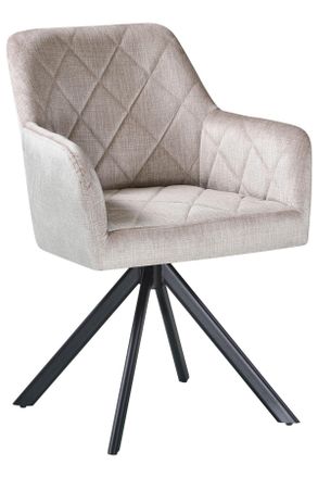 CARRYHOME Armlehnstuhl, Schwarz, Beige, Metall, Textil, Raute, Drehkreuz, Flachrohr, 60x87x58 cm, Stoffauswahl, Sitzfl&auml;che 360&deg; drehbar, Esszimmer, St&uuml;hle, Essz