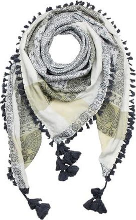 Freak Scene Foulard &eacute;l&eacute;gamment d&eacute;taill&eacute; au style Pali - blanc - gris - 120 x 120 cm - motif 3 - Shemagh - foulard Arafat palestinien - keffieh en coton