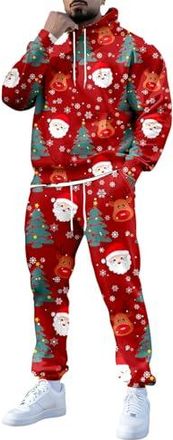 Generic Surv&ecirc;tement de No&euml;l pour Homme - Costume de No&euml;l Rouge - P&egrave;re No&euml;l Rouge - Renne - Imprim&eacute; Sapin de No&euml;l - Tenue de No&euml;l pour Homme - Sweat &agrave; Capuche 