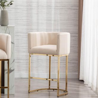 Generic Cremefarbenes Barhocker-Set Aus Leinen, 1/2/3/4, Thekenhöhe 24 Zoll, Mit Schwarzem Metallfuß(29 Cream Gold Legs,1)