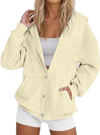 Generic Vestes pour femmes 2026 Sweat &agrave; capuche zipp&eacute; d&eacute;contract&eacute; boutonn&eacute; sur le devant Veste polaire douce et chaude V&ecirc;tements dext&eacute;rieur confortables pour 