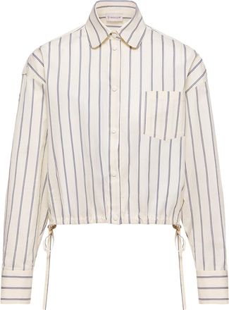 Moncler Moncler Chemise Ray&eacute;e &Agrave; Manches Longues En Coton Et Soie, Femme, Blanc, Taille: 38