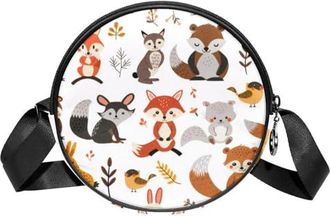 Generic Petit sac &agrave; bandouli&egrave;re rond pour femme, motif animaux de la for&ecirc;t, sac &agrave; dos avec fermeture &eacute;clair, bretelles r&eacute;glables, sac &agrave; main rond d&eacute;contract&eacute; 