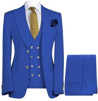 Generic Costume 3 pi&egrave;ces &agrave; double boutonnage pour homme - Veste et pantalon - Revers en pointe - Pour mariage, bal de fin dann&eacute;e, bleu, XXL