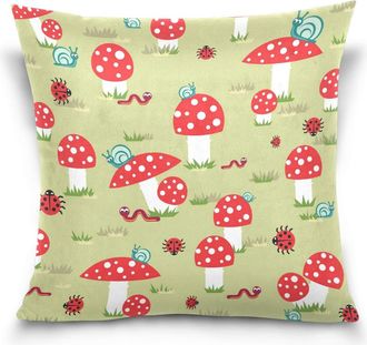 Linomo Kissenbezug 40x40 cm, Süß Pilz Schnecken Raupen Marienkäfer Dekorative Kissenbezug Kissenhülle für Couch Sofa Bett Hause