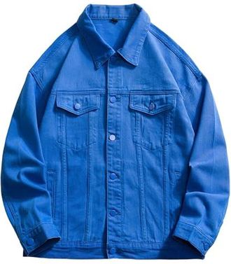 Generic Veste en jean surdimensionn&eacute;e en coton pour homme - Style d&eacute;contract&eacute; - Automne - Pour lext&eacute;rieur, bleu, 5XL
