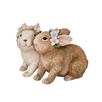 Loberon Hasen Willowmare - Hasenpaar mit Bl&uuml;tenkr&auml;nzen - Handbemalt - Verspieltes Design - Osterhase - Osterfigur - Osterdeko - Ostern - Polyresin, braun/Crem