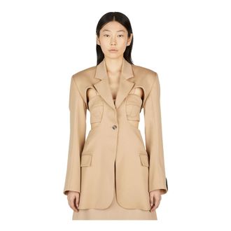 Rokh Femme, Vestes, Beige, Taille: 36 FR Blazer D&eacute;coup&eacute; avec Soutien-Gorge Apparent