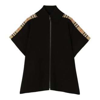 Burberry Cape aus Wolle mit Karomuster-Besatz - - Jackets - Damen - Schwarzk - L