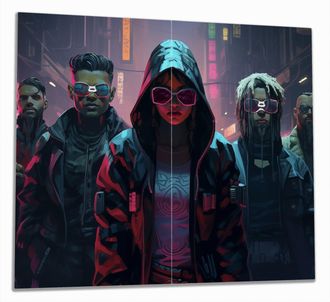 Wallario Herdabdeckplatte/Spritzschutz aus Glas, 2-teilig, 60x52cm, für Ceran- und Induktionsherde, Cyberpunk Rebellen