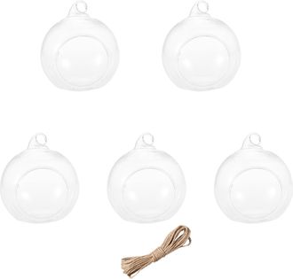 BESPORTBLE 5 St&uuml;ck Glasvase H&auml;ngeset aus Borosilikatglas mit 9m Hanfseil f&uuml;r Partys und Romantische Hochzeitsdekoration 10cm Flacher Boden