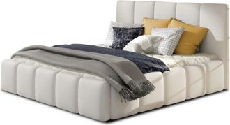 Les Tendances Les Tendances - Lit adulte avec coffre de rangement Vika - Simili cuir capitonné-Blanc-160x200