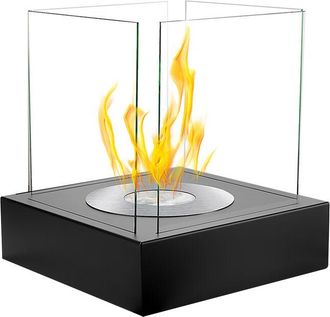 Selsey Selsey Tischkamin KASTRA - Bioethanol-Kamin quadratisch mit Sicherheitsglas, 40 x 52 x 40 cm (Schwarz mit Struktur)