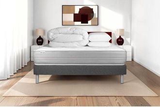 VITALIT Komplettpaket Bett - Matratze 180x200 cm + Boxspringbett mit Lattenrost (im Set) + 2 Kopfkissen + Bettdecke - Vitalmemo